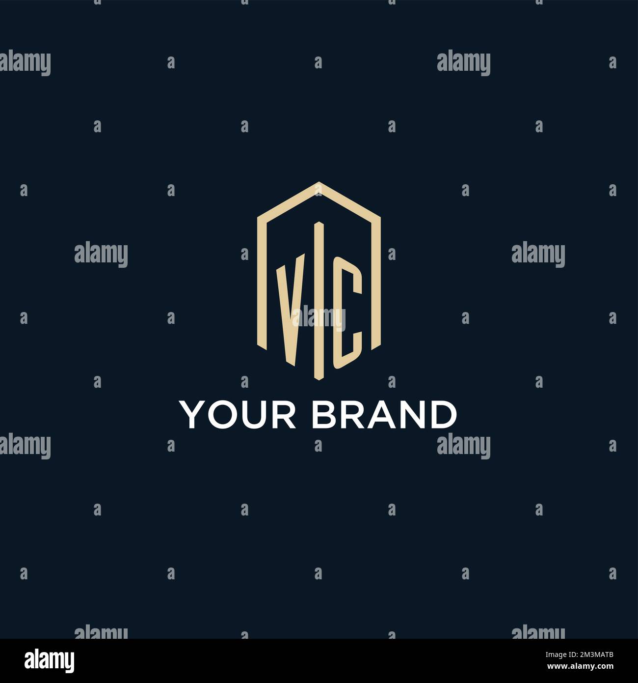 VC initial monogram logo with hexagonal shape style, real estate logo ...