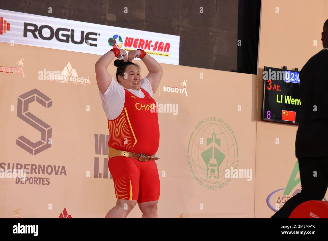 Bogota, Colombia. 15th Dec, 2022. Li Wenwen of China reacts during the ...