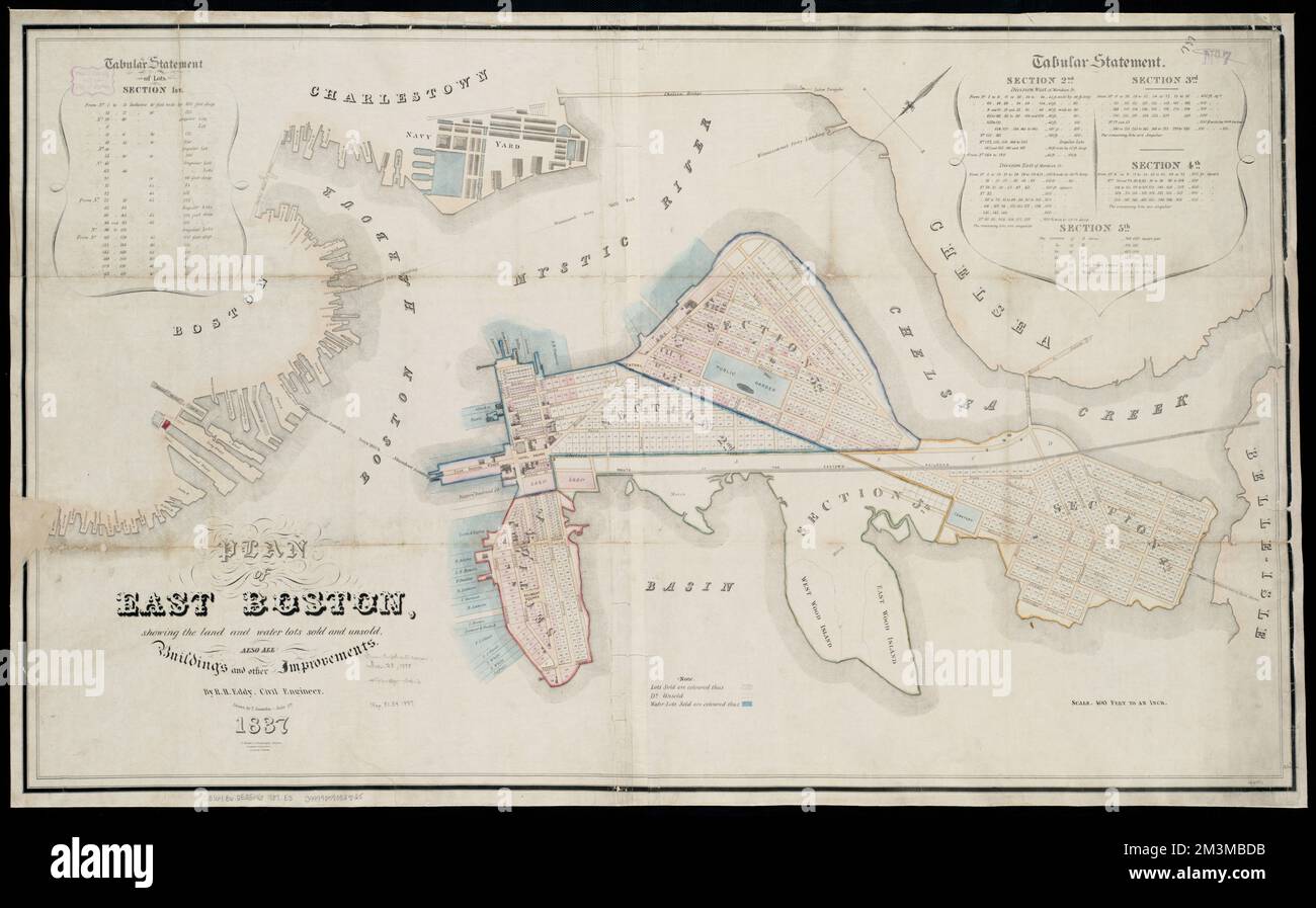 Plan of East Boston showing the land and water lots sold and unsold ...