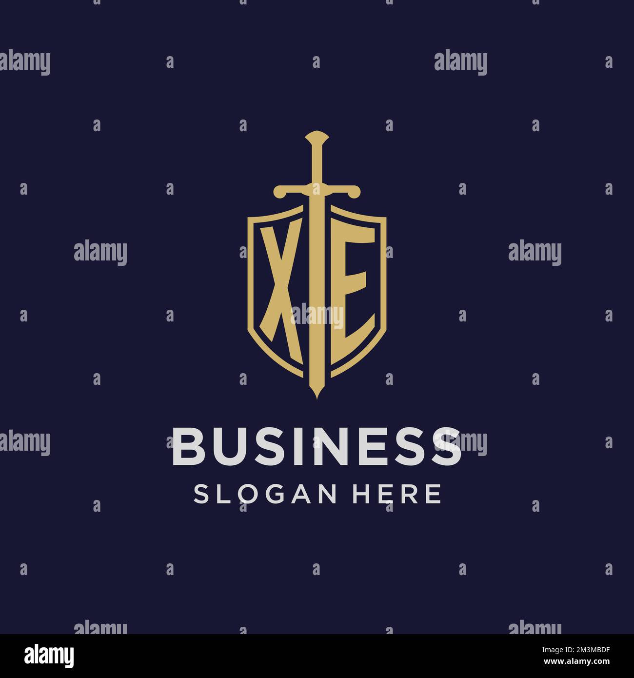XE logo initial monogram with shield and sword design ideas Stock ...