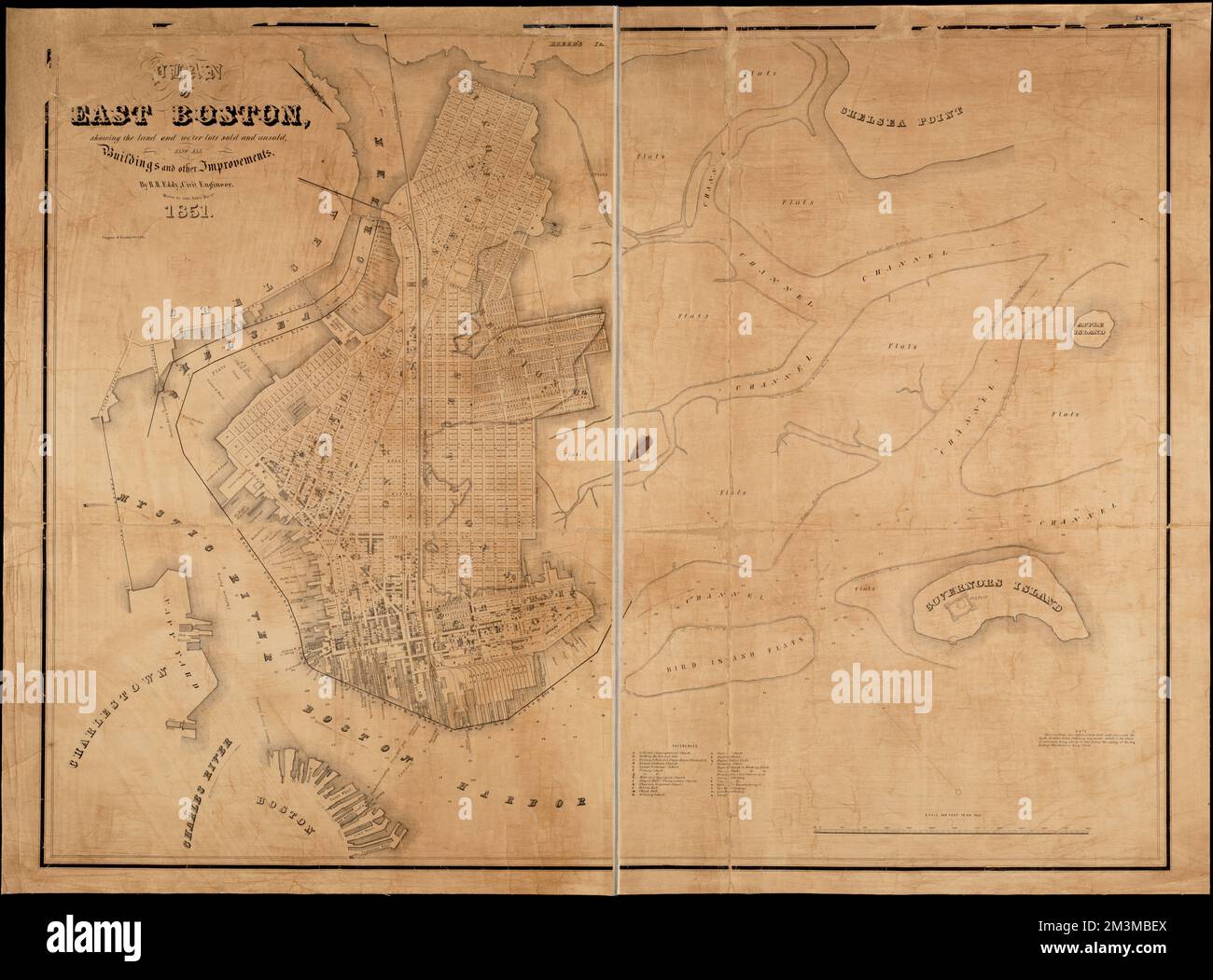 Plan of East Boston showing the land and water lots sold and unsold ...