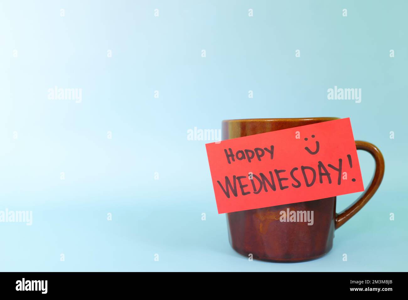 Welcome, hello and happy Wednesday concept. Selective focus of coffee ...