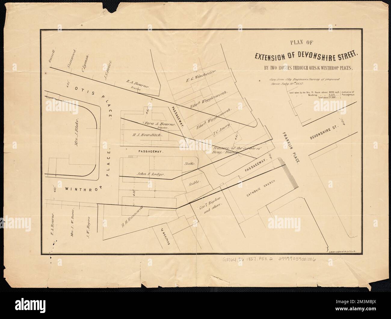Plan of extension of Devonshire Street, by two routes through Otis and ...