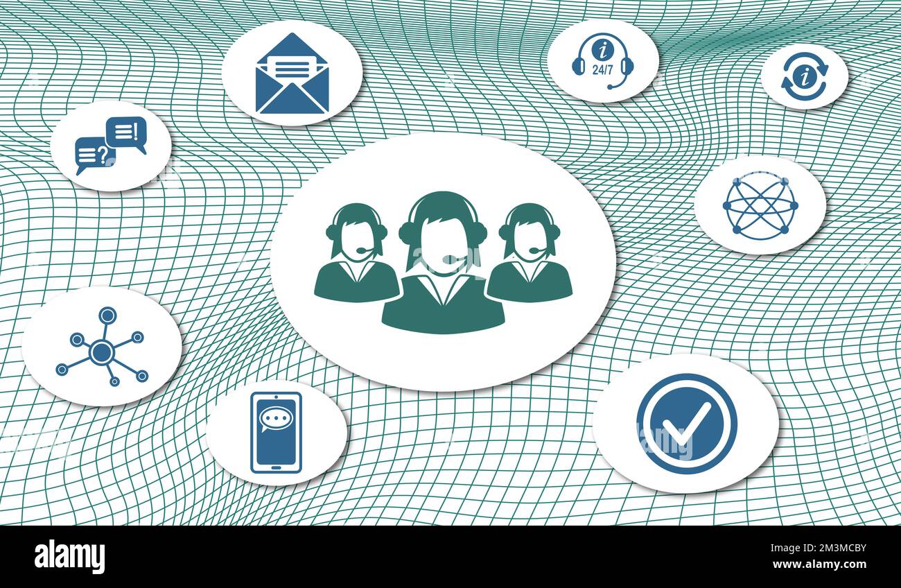 Concept of customer support with icons on mesh network Stock Photo - Alamy