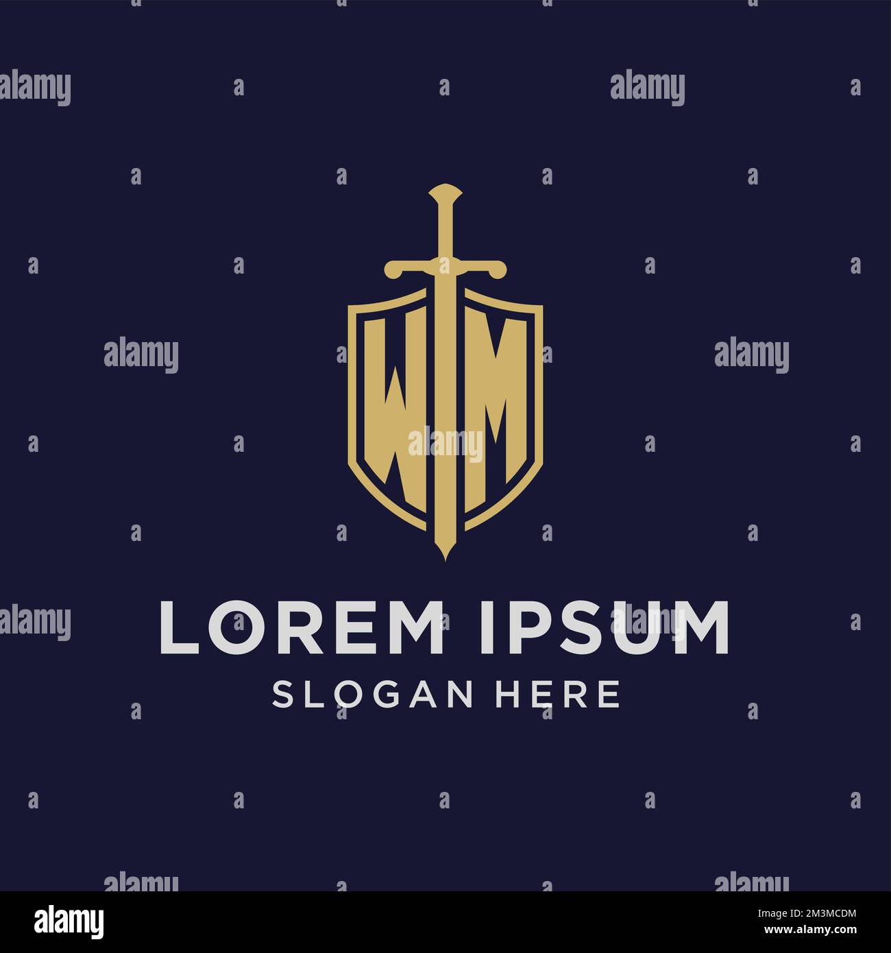 WM logo initial monogram with shield and sword design ideas Stock ...