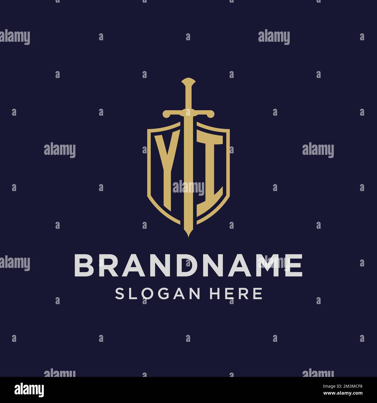 YI logo initial monogram with shield and sword design ideas Stock ...