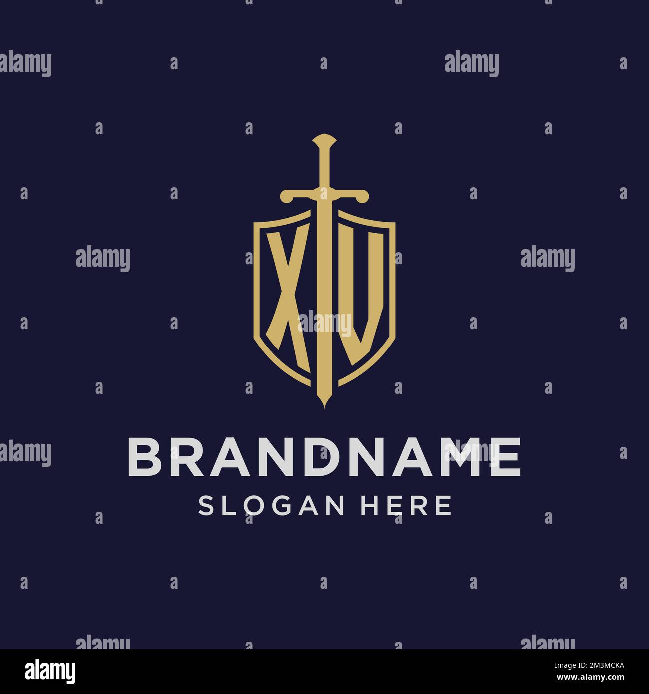 XV logo initial monogram with shield and sword design ideas Stock ...