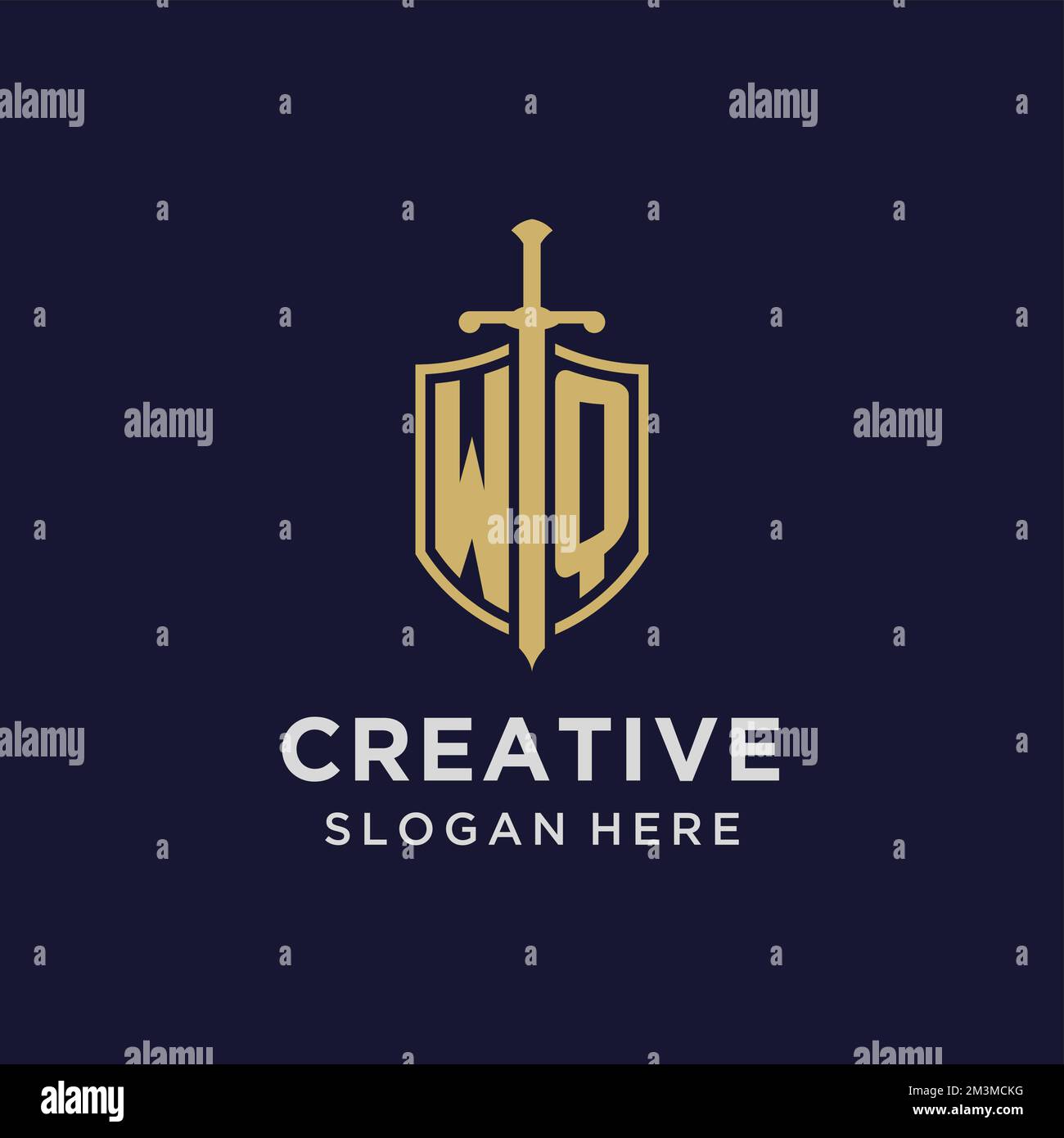 WQ logo initial monogram with shield and sword design ideas Stock ...