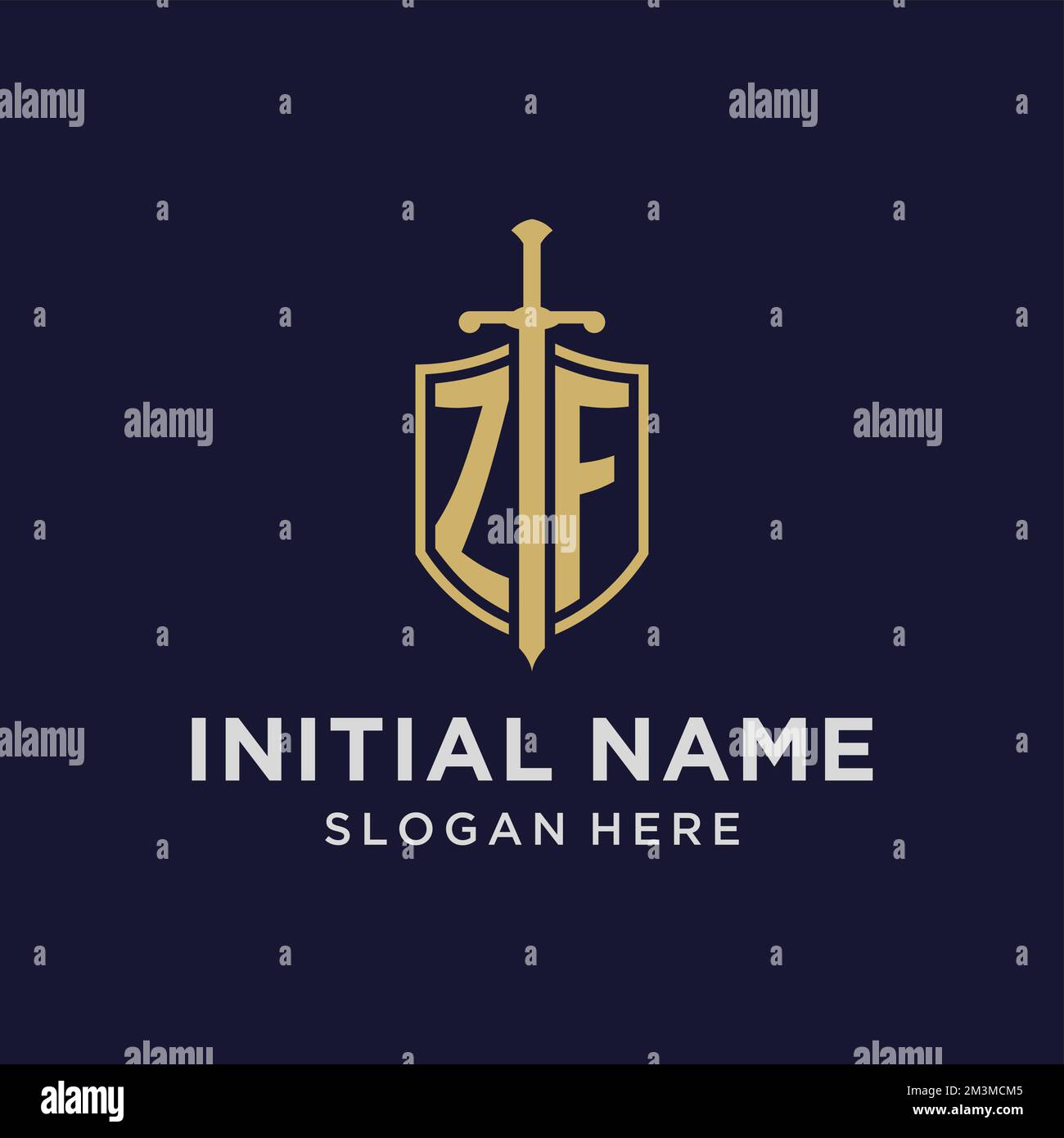 ZF logo initial monogram with shield and sword design ideas Stock ...
