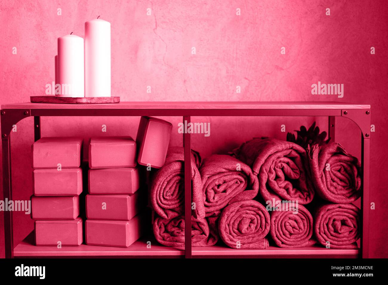 interior room studio for sports yoga stretching. table rack with decor ...