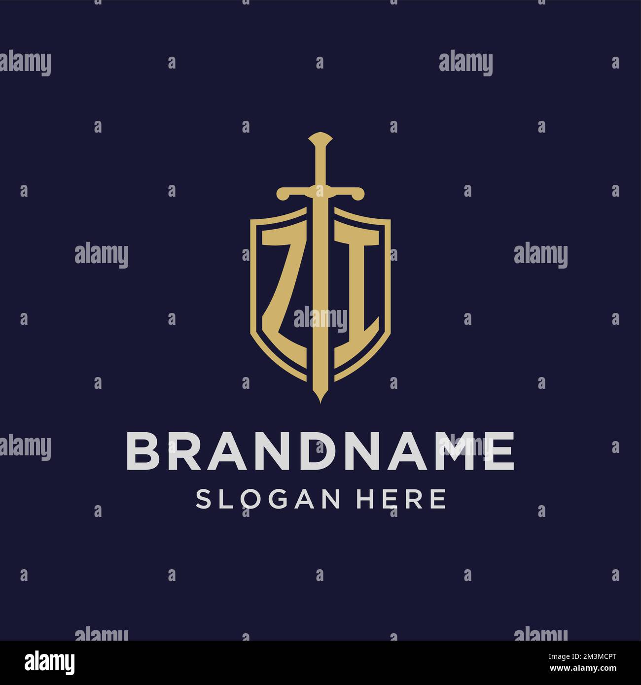 ZI logo initial monogram with shield and sword design ideas Stock ...