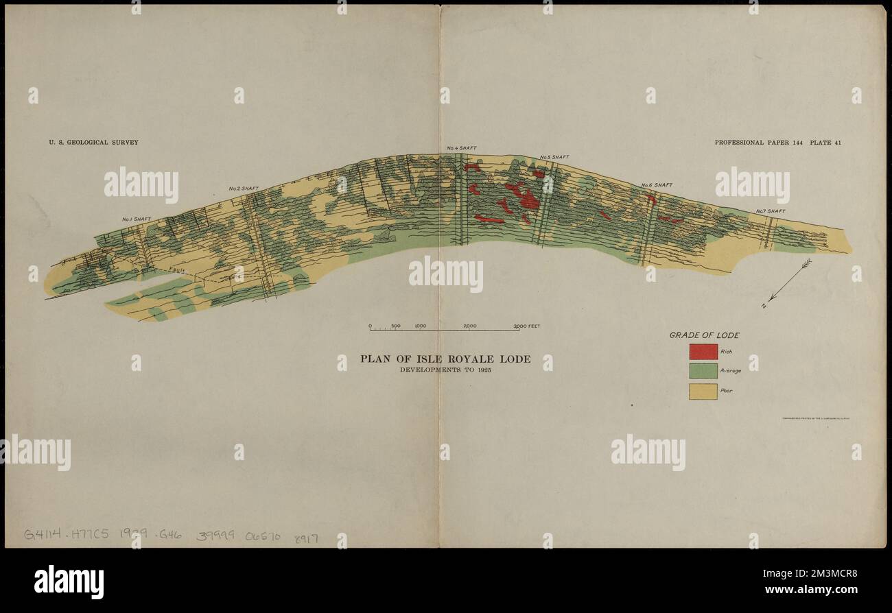 Plan of Isle Royale Lode : developments to 1925 , Geological cross ...