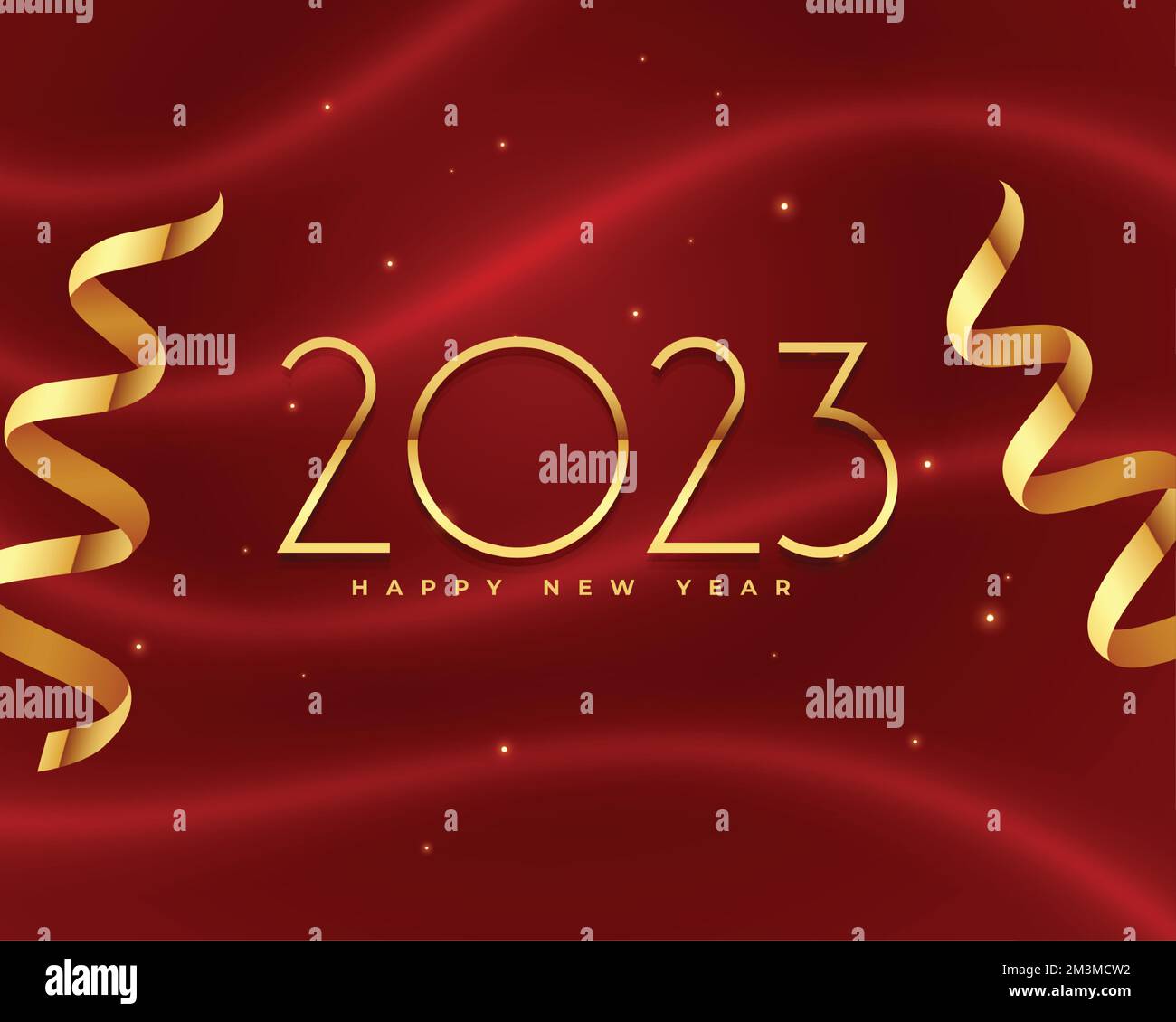 happy new year red background with 2023 text effect and ribbon design ...
