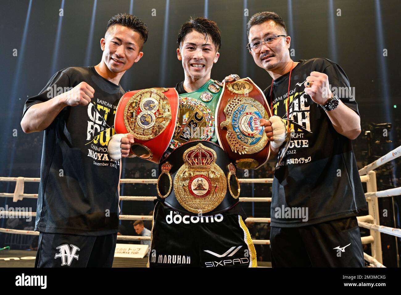 Tokyo, Japan. 13th Dec, 2022. Naoya Inoue (C) of Japan celebrates with ...