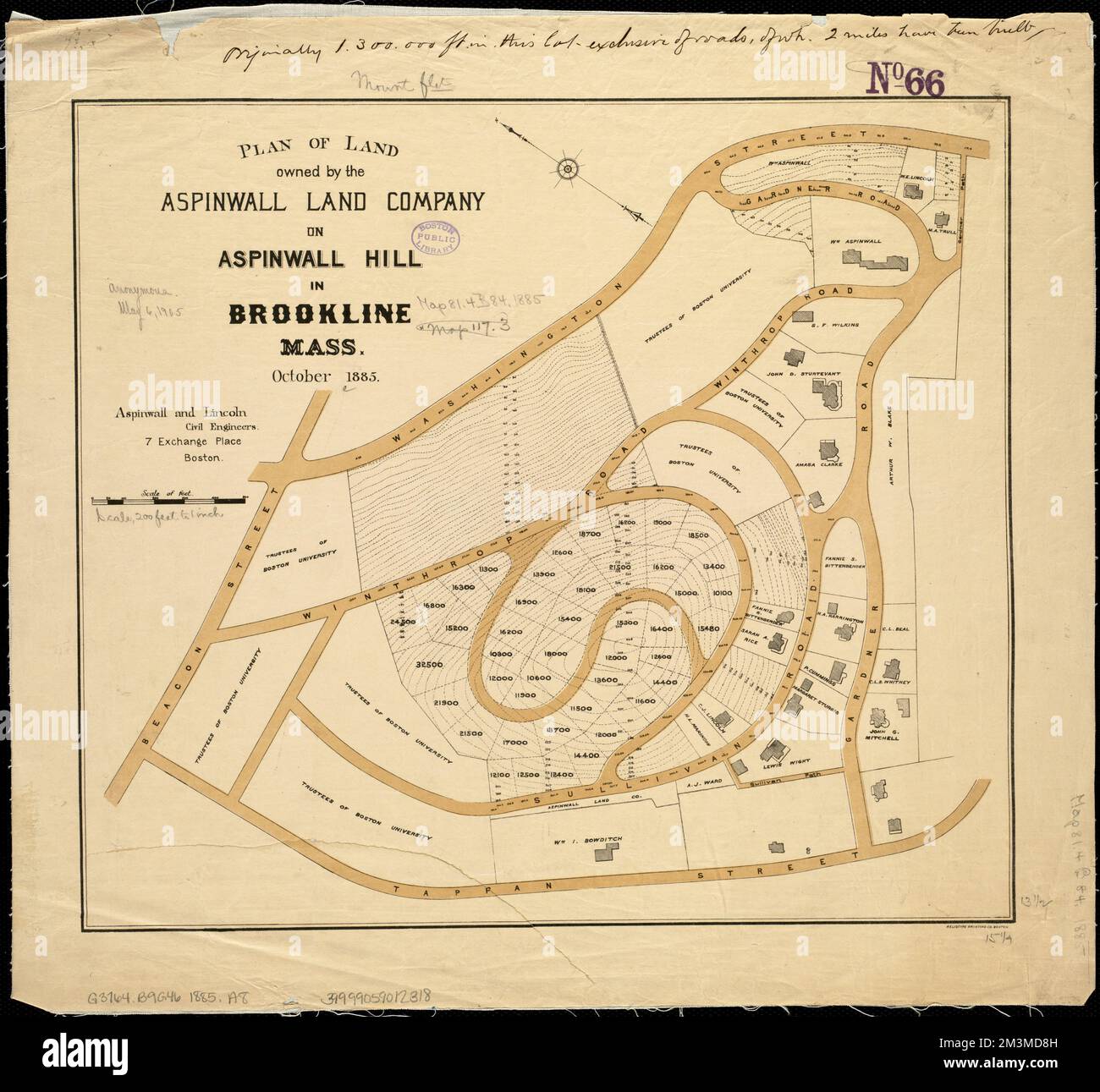 Plan of land owned by the Aspinwall Land Company on Aspinwall Hill in ...