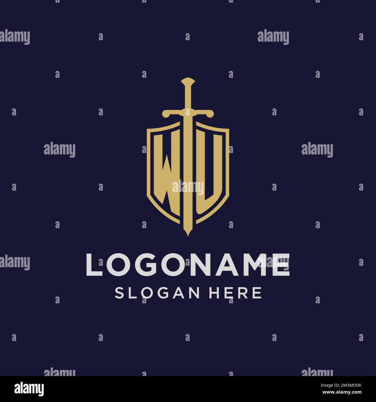 WU logo initial monogram with shield and sword design ideas Stock ...