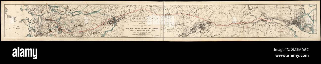 Plan of location of projected ship canal from Taunton River to Boston ...