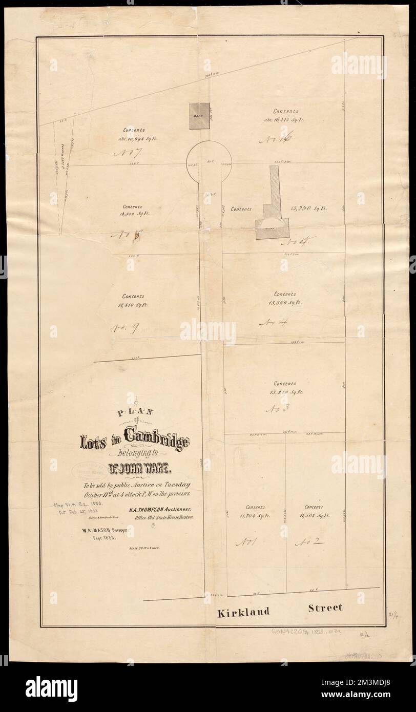 Plan of lots in Cambridge belonging to Dr. John Ware : to be sold by ...