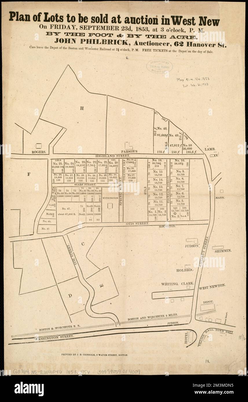 Plan of lots to be sold at auction in West New[ton] on Friday ...