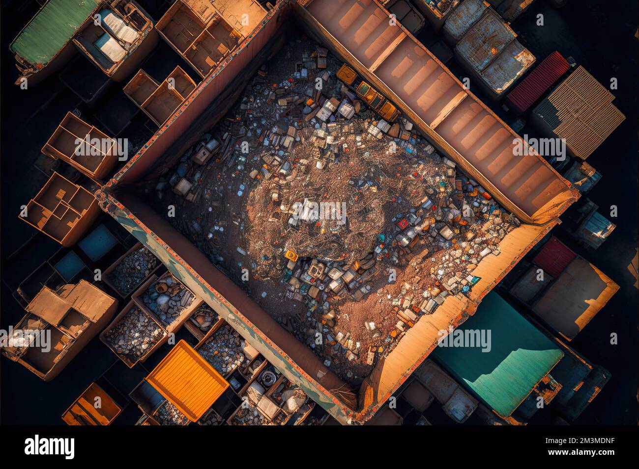 An overview of a garbage dump in an urban area with segregation of ...