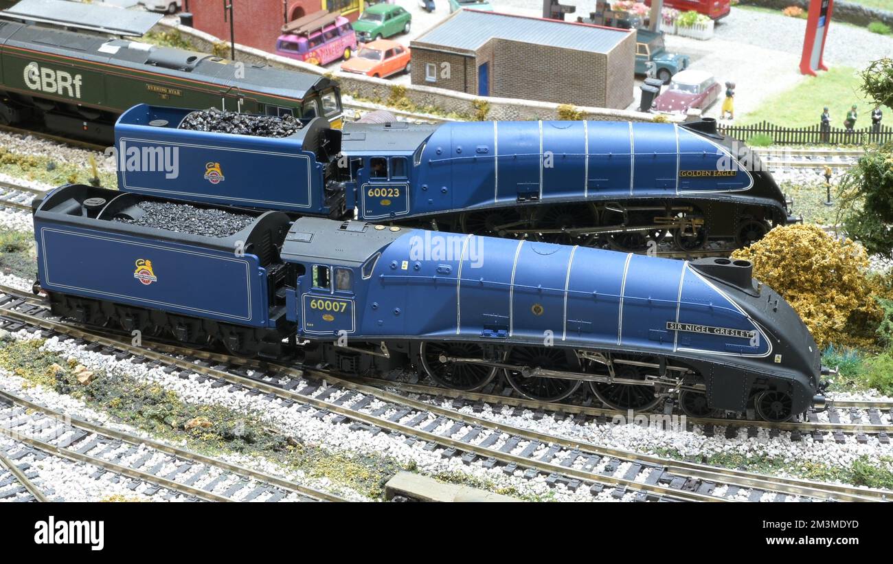 Models of A4 locomotives Sir Nigel Gresley and Golden Eagle Stock Photo ...