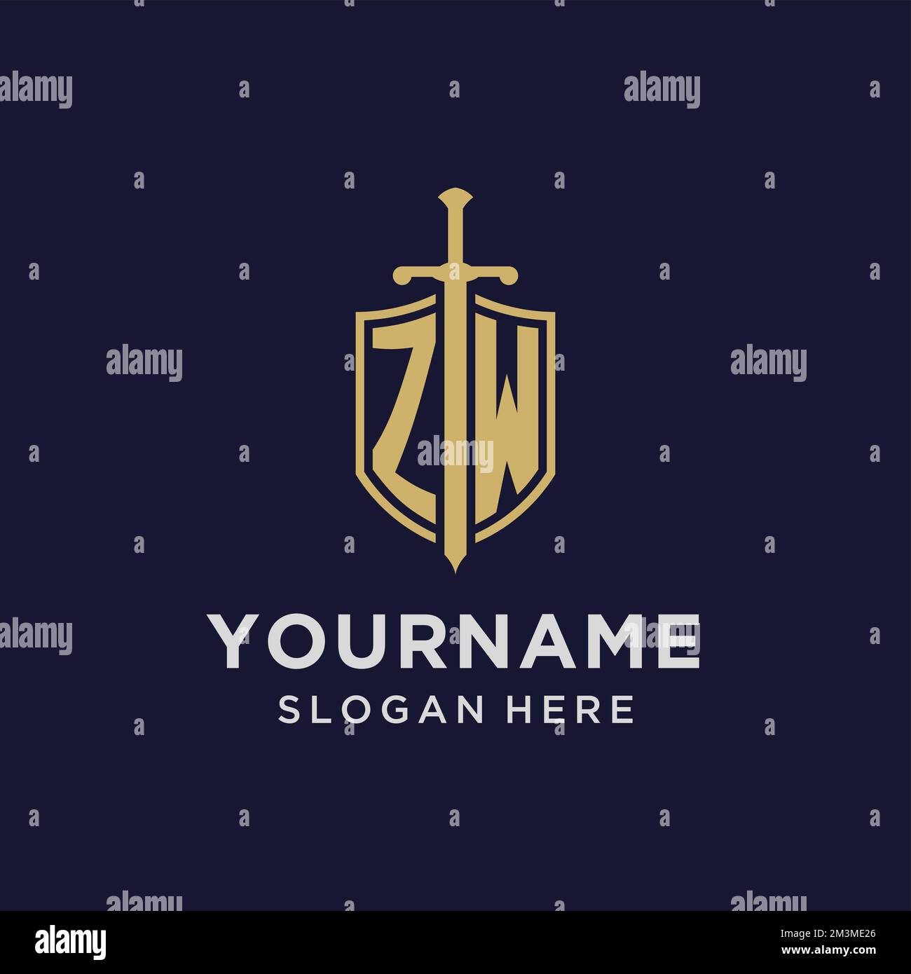 ZW logo initial monogram with shield and sword design ideas Stock ...