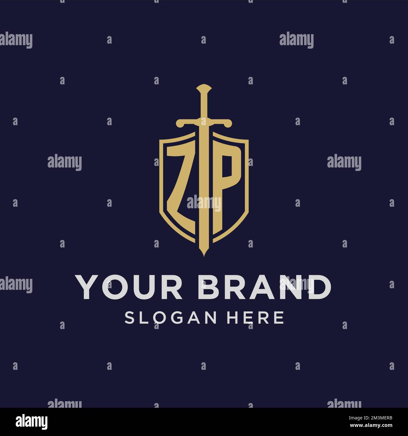 ZP logo initial monogram with shield and sword design ideas Stock ...