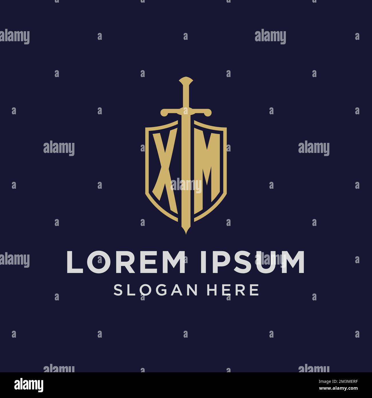 XM logo initial monogram with shield and sword design ideas Stock ...