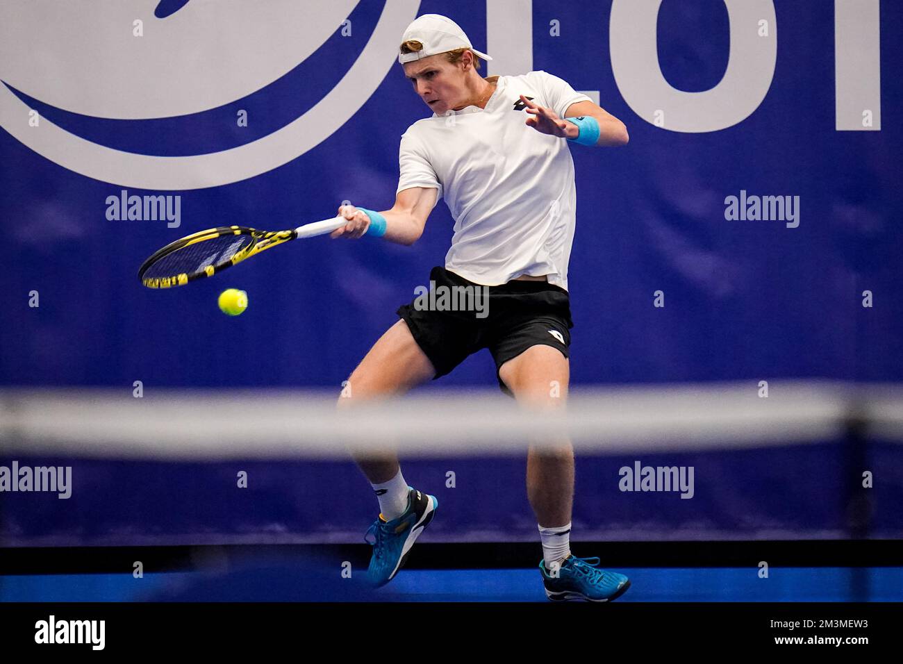 AMSTELVEEN, NETHERLANDS - DECEMBER 14: Jesper de Jong plays a forehand ...