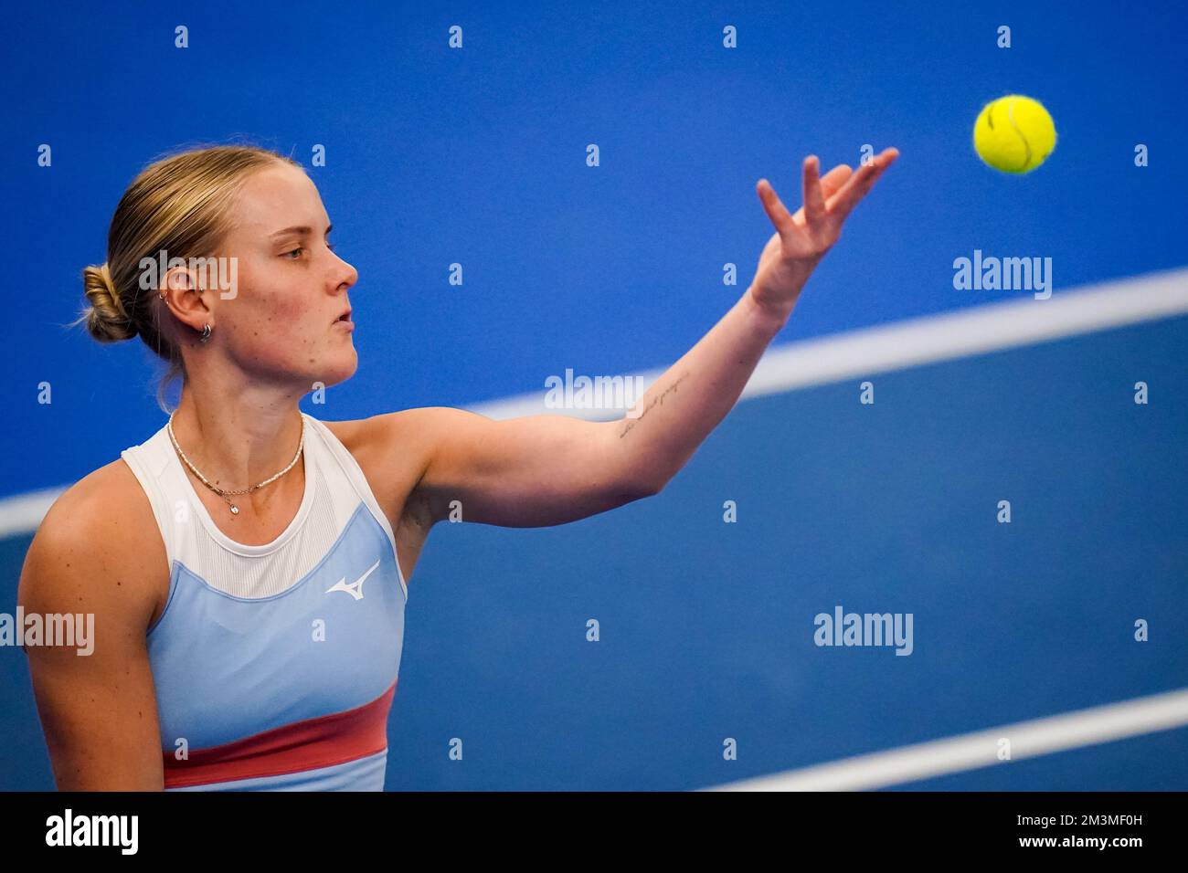 AMSTELVEEN, NETHERLANDS - DECEMBER 14: Suzan Lamens serves in her women ...