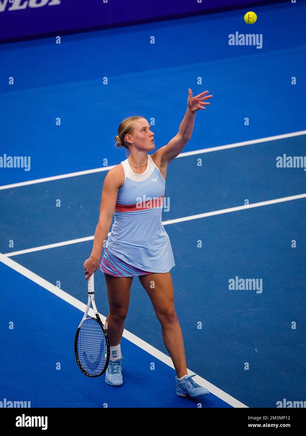 AMSTELVEEN, NETHERLANDS - DECEMBER 14: Suzan Lamens serves in her women ...