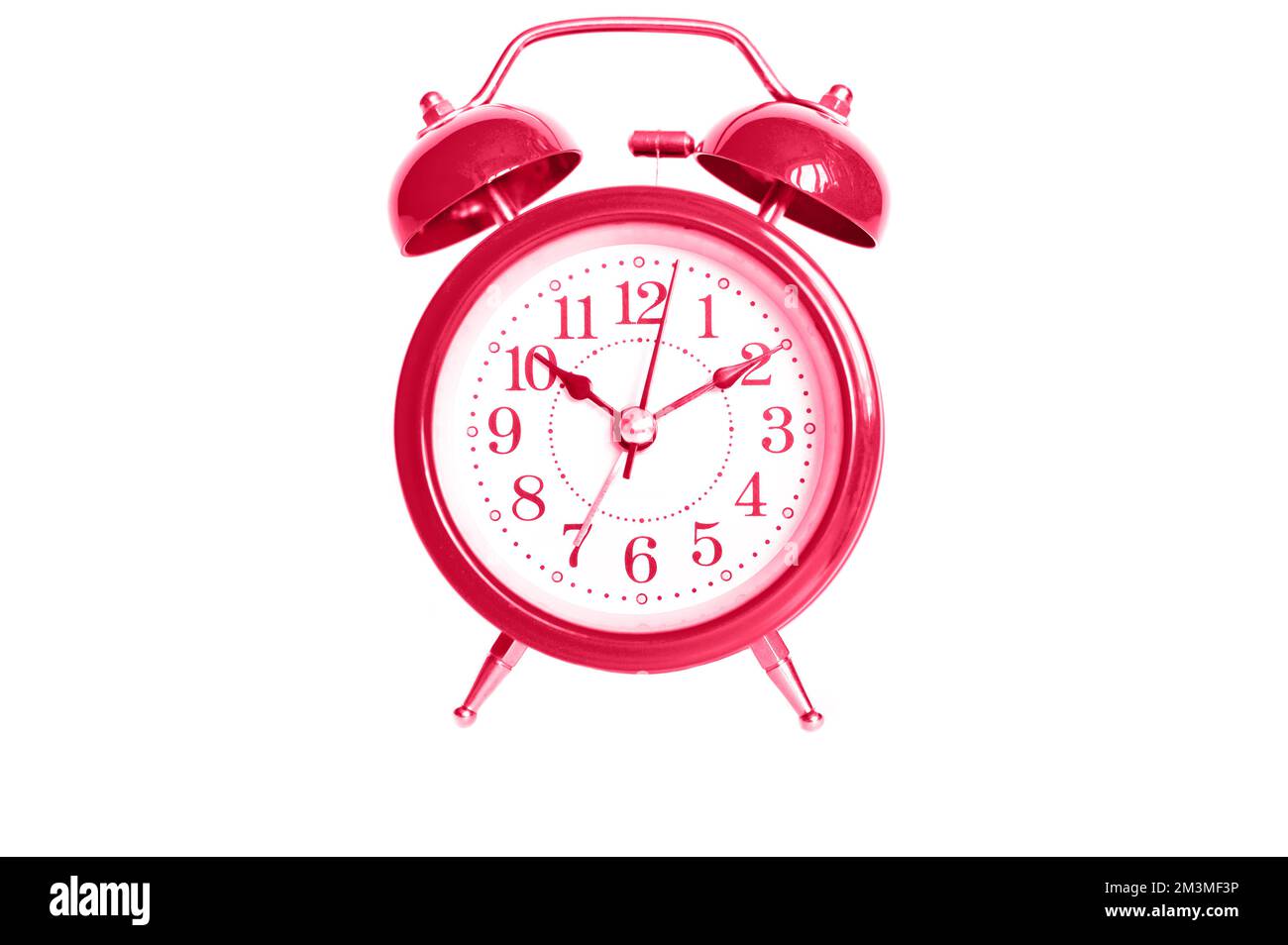 red purple pink round analog alarm clock isolated on white background ...