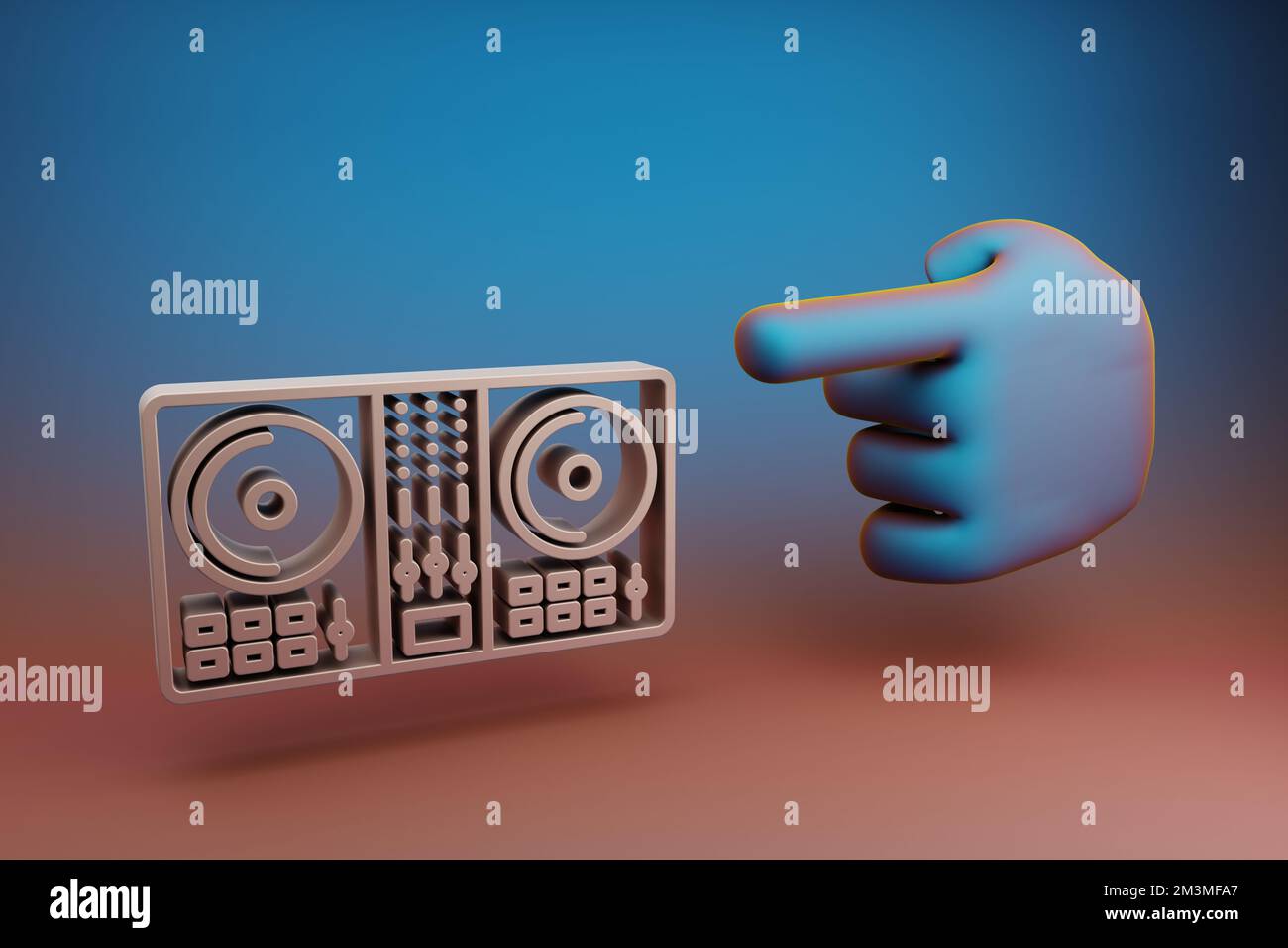 Beautiful illustrations abstract Hand index finger points to DJ Mixer ...