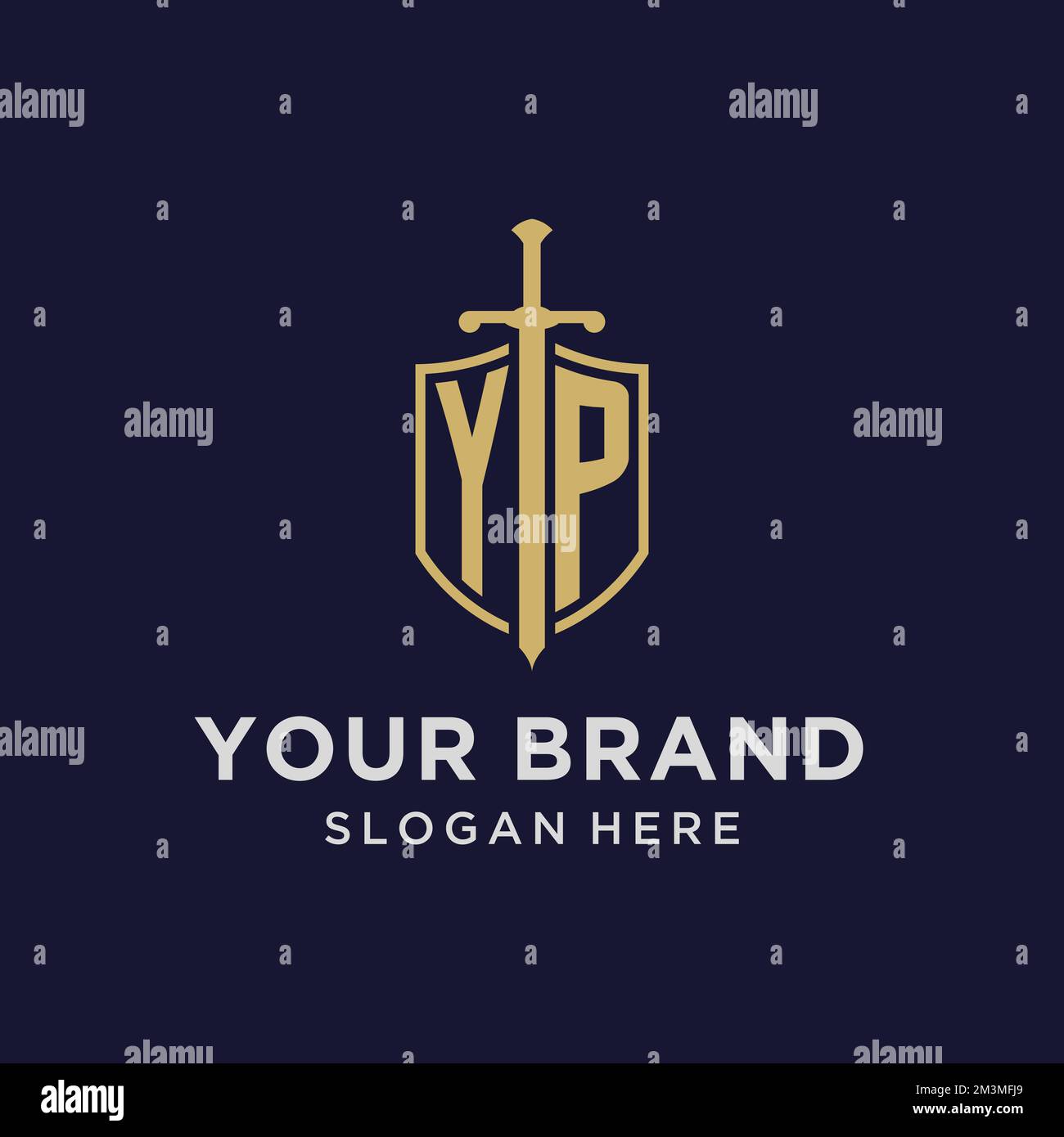 YP logo initial monogram with shield and sword design ideas Stock ...