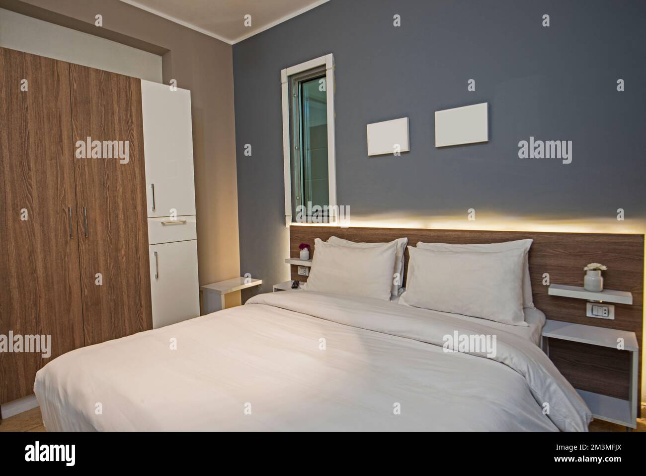 Interior design decor furnishing of luxury show home bedroom showing ...