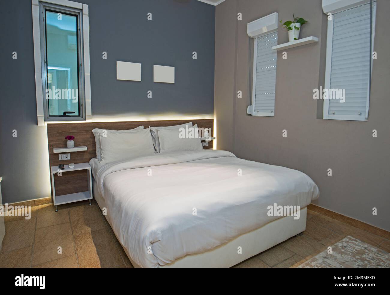 Interior design decor furnishing of luxury show home bedroom showing ...