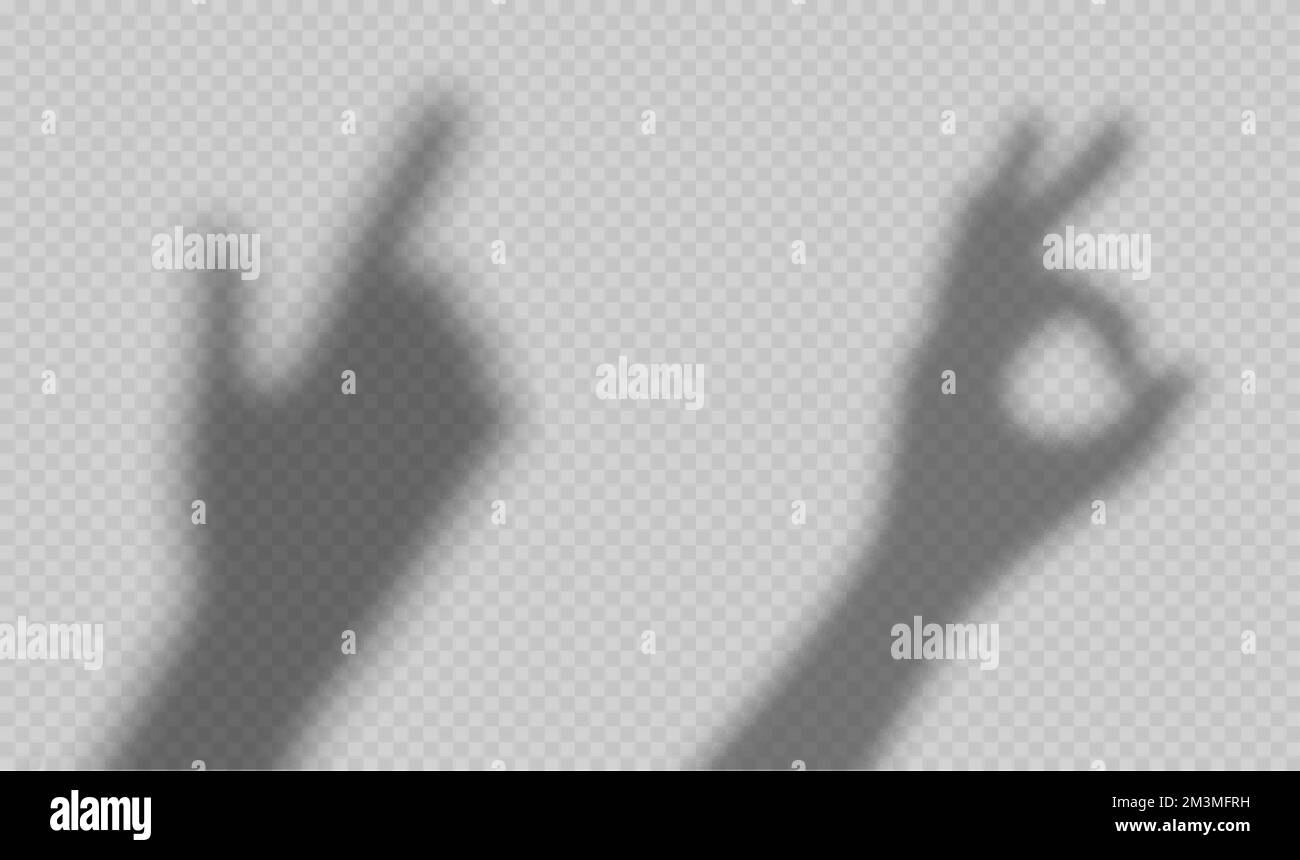 Shadow hand ok and pointing gestures, human arm shades overlay effect ...