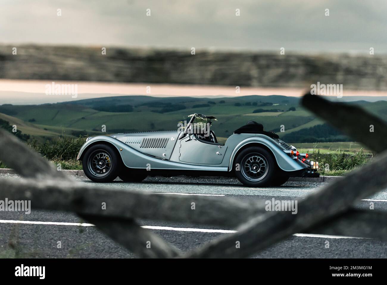 Morgan Plus 4 Works Edition - Side Profile Shot Through Fence Stock ...