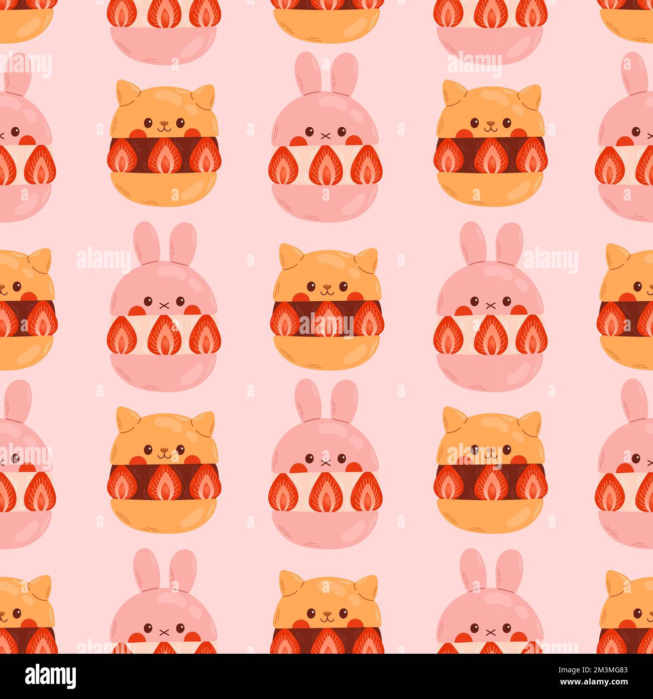 Strawberry sandwich seamless pattern, pink japanese dessert vector. For ...