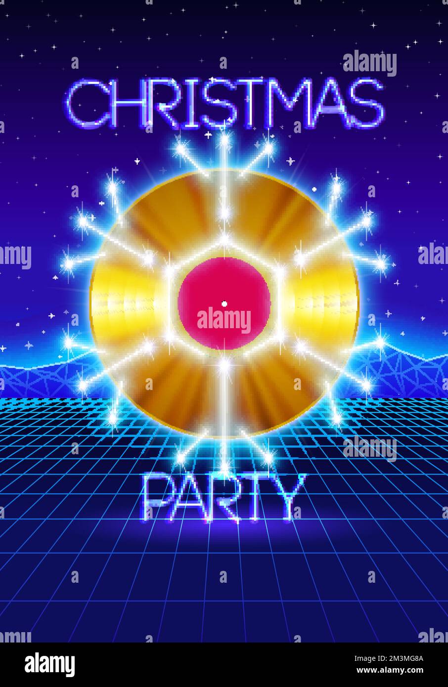 Christmas party invitation poster or flyer with 80s neon style and ...