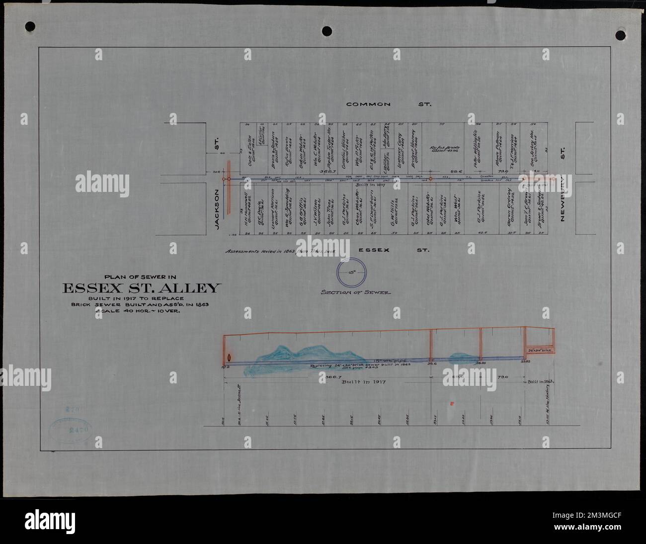 Plan of sewer in Essex St. Alley , Sewers, Streets. Lawrence Stock ...