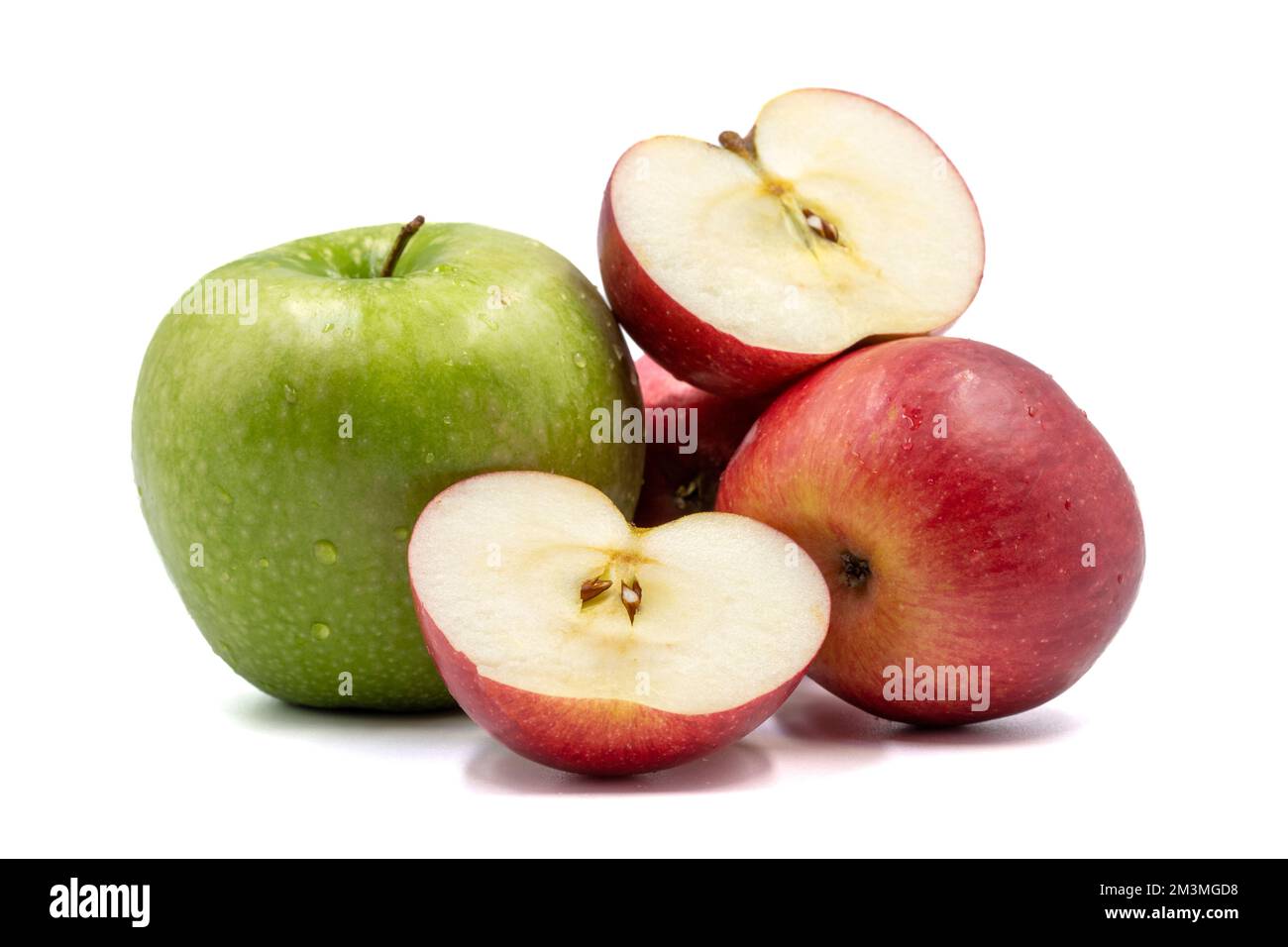 Set of Apple varieties images. Green and red apple isolated on a white ...