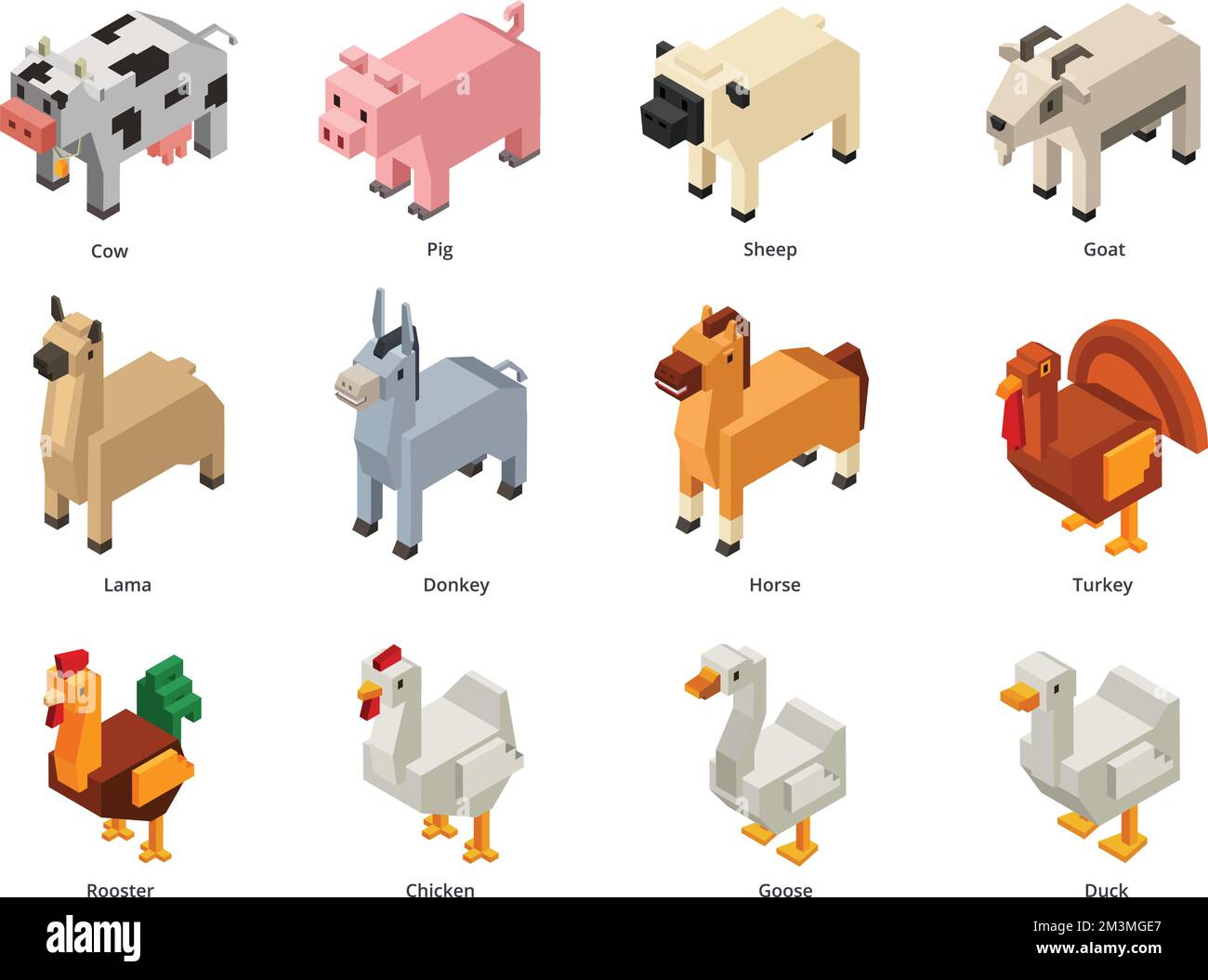 Isometric farm animals. Low poly cow, pig and sheep. Polygonal goat ...