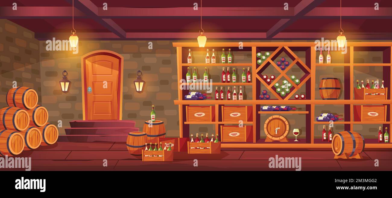 Wine cellar. Cozy vintage interior interior with wine bottles and ...
