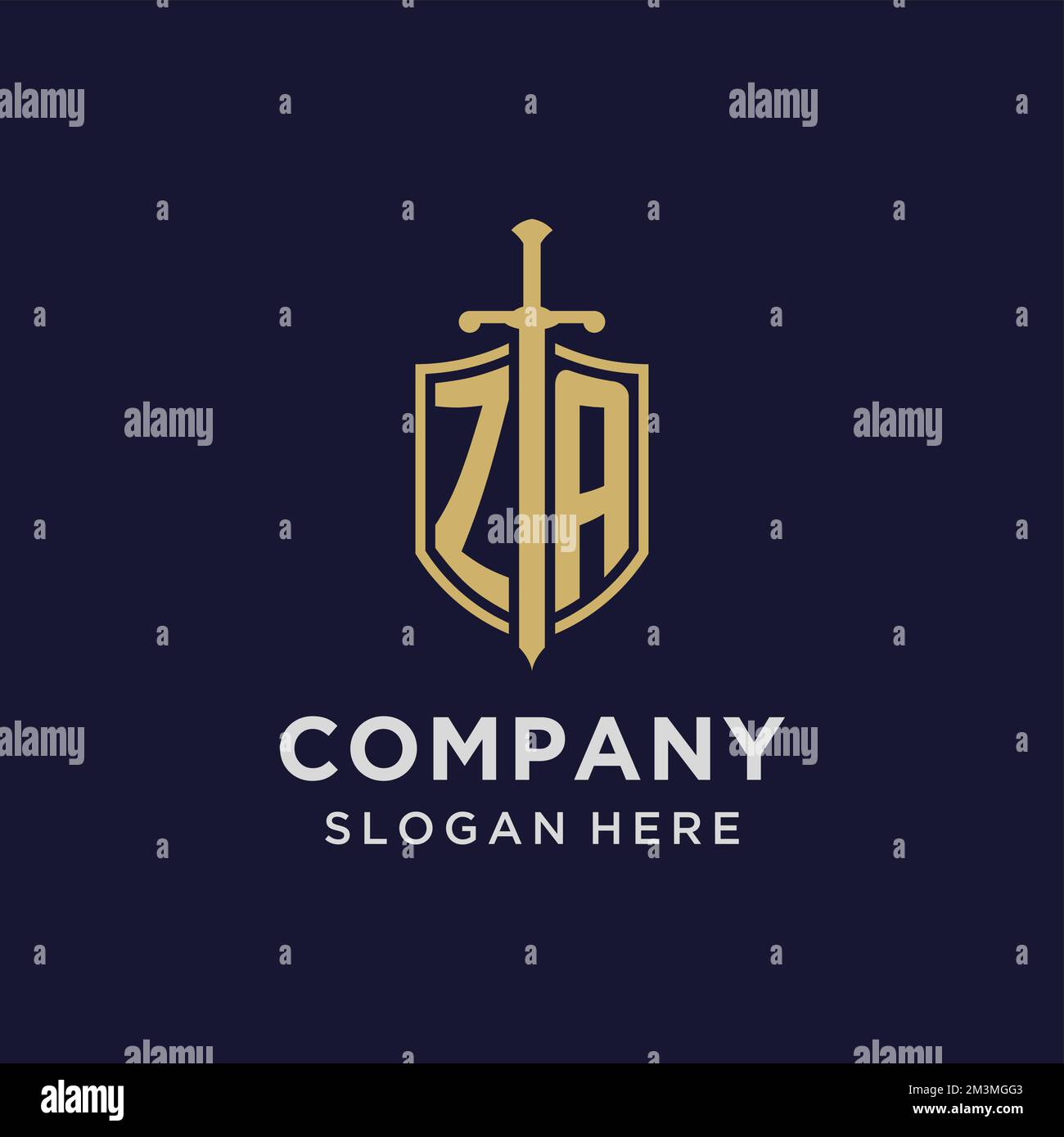 ZA logo initial monogram with shield and sword design ideas Stock ...