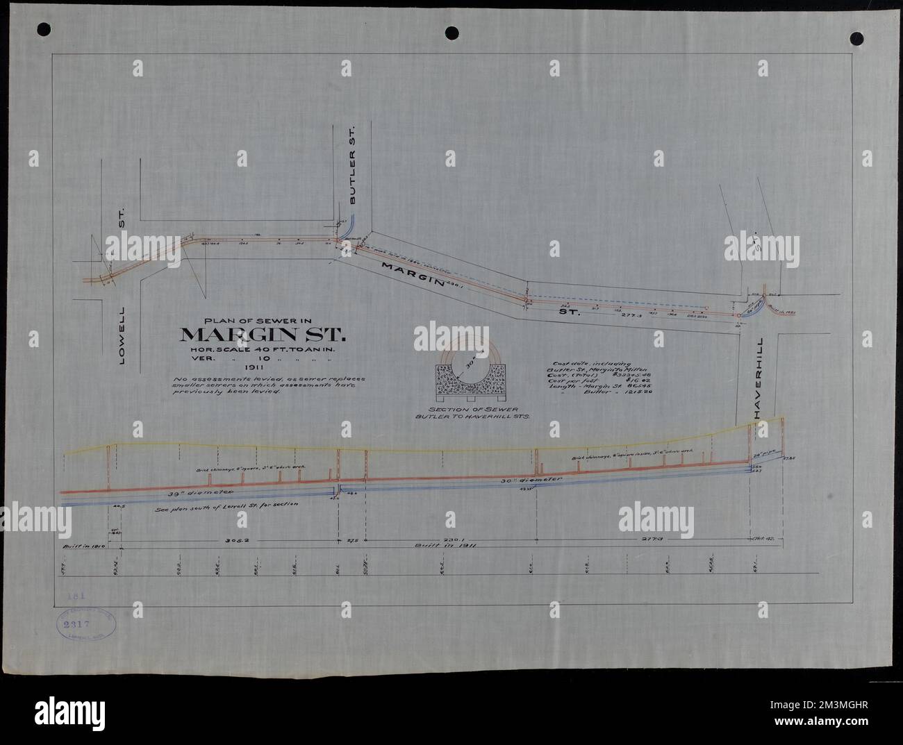 Plan of sewer in Margin St. , Sewers, Streets. Lawrence Stock Photo - Alamy