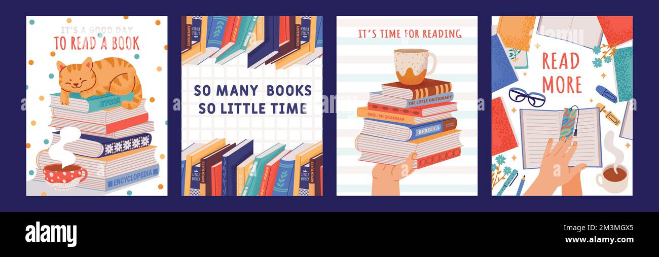 Book posters. Stack of literature flat cartoon school university ...