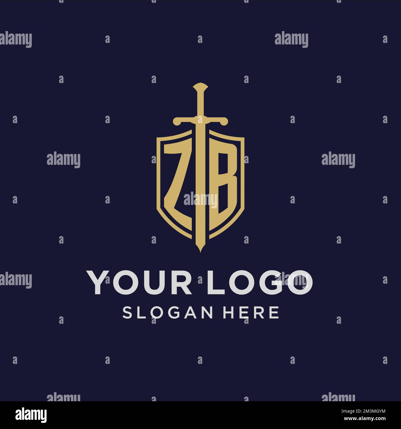 ZB logo initial monogram with shield and sword design ideas Stock ...