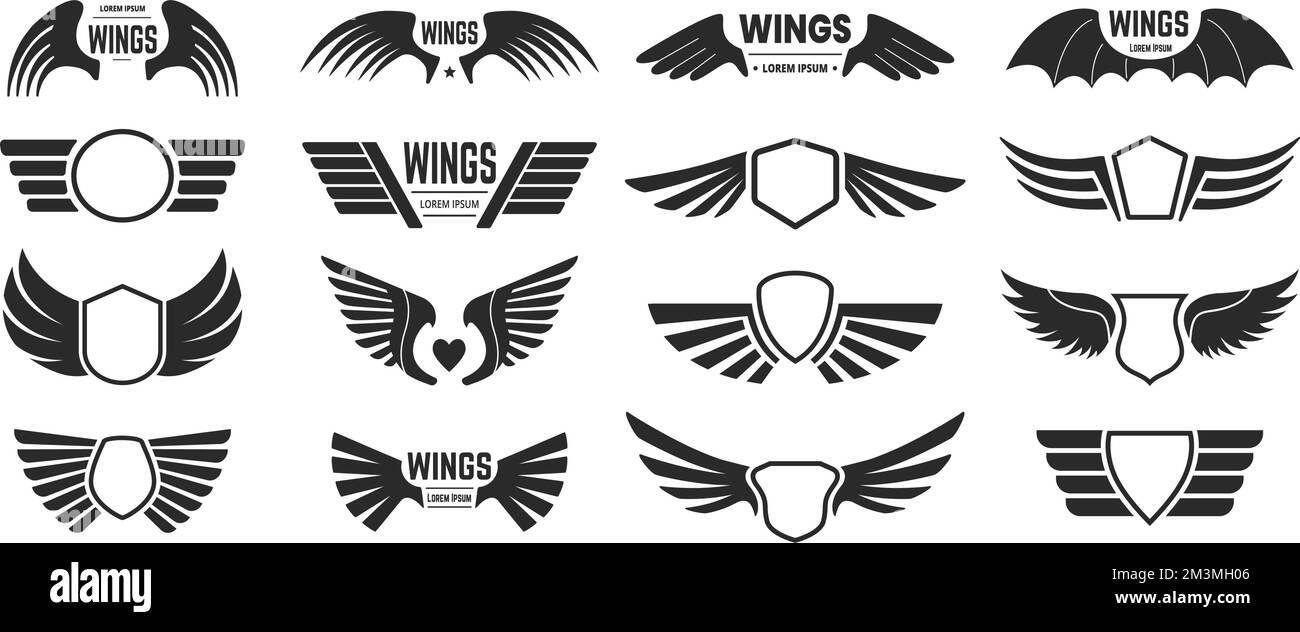 Wings badges. Heraldic shield with flying bird wings, fast frame for ...