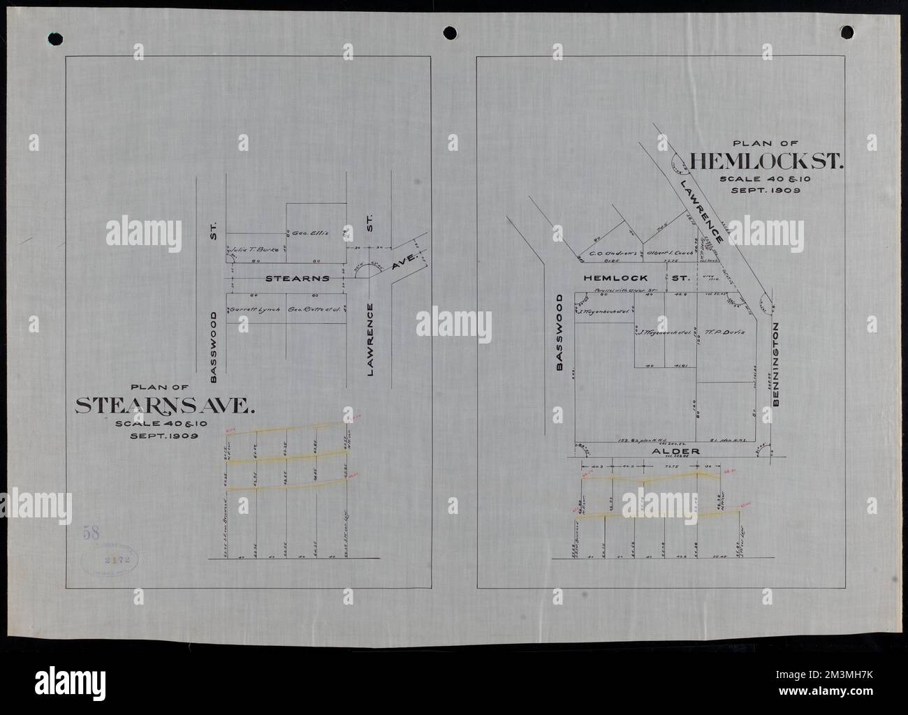 Plan of Stearns Ave., plan of Hemlock St. , Streets. Lawrence Stock ...